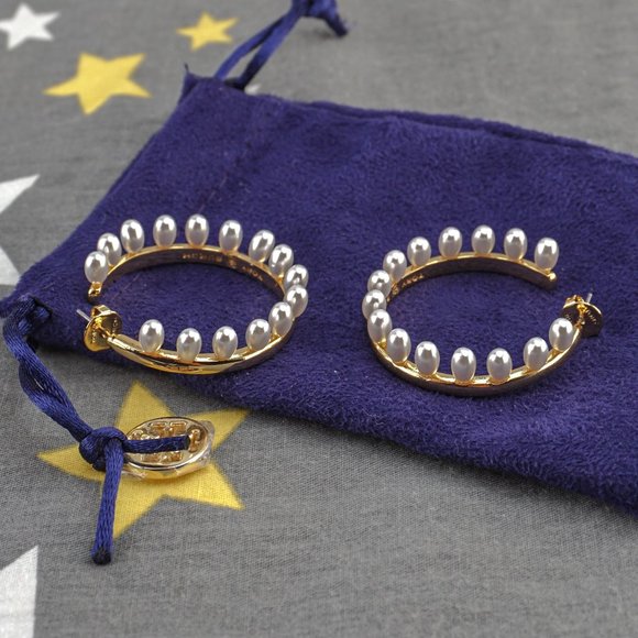 Tory Burch | Jewelry | Sale Tory Burch Pearled Teeth Hoop Statement ...